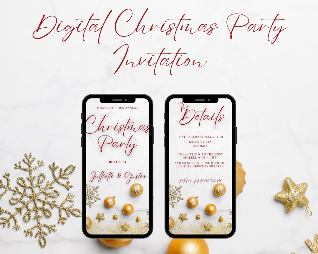 Digital Christmas Party Editable Invitation, Gold Christmas Invite ...