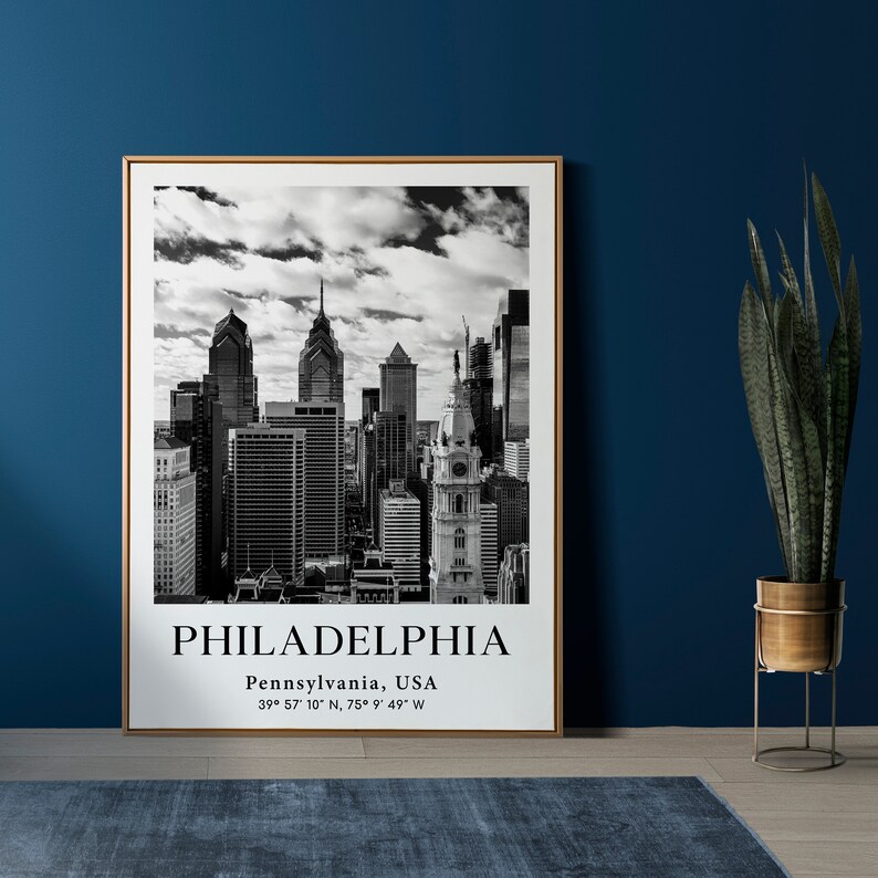 Philadelphia Poster, Philadelphia Skyline, Pennsylvania Poster, Black ...