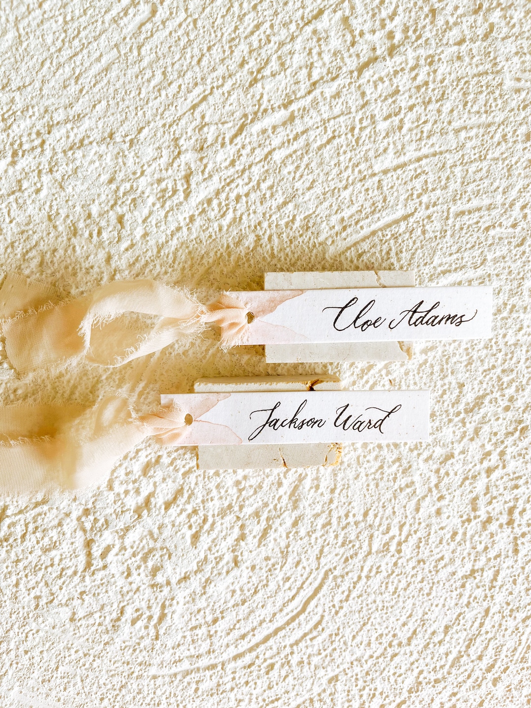 Petite Watercolor Wave Calligraphy Place Card W/ Chiffon Ribbon set of ...