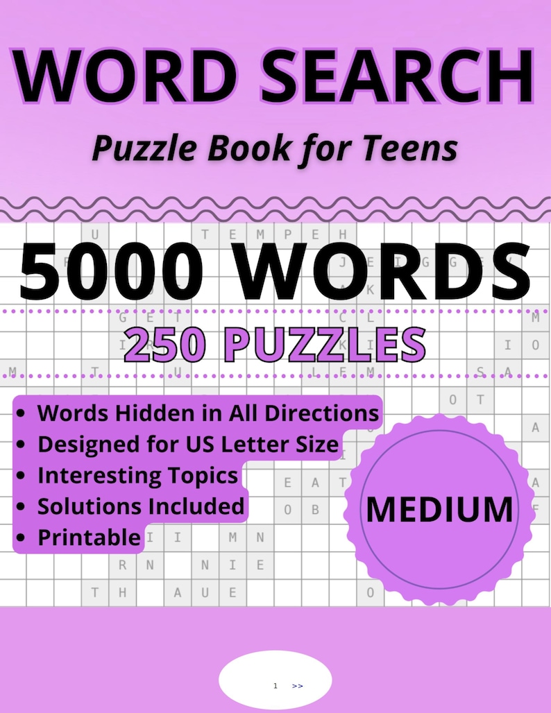 Large Print Medium Word Search Puzzle Book for Teens: 250 Fun Puzzles ...