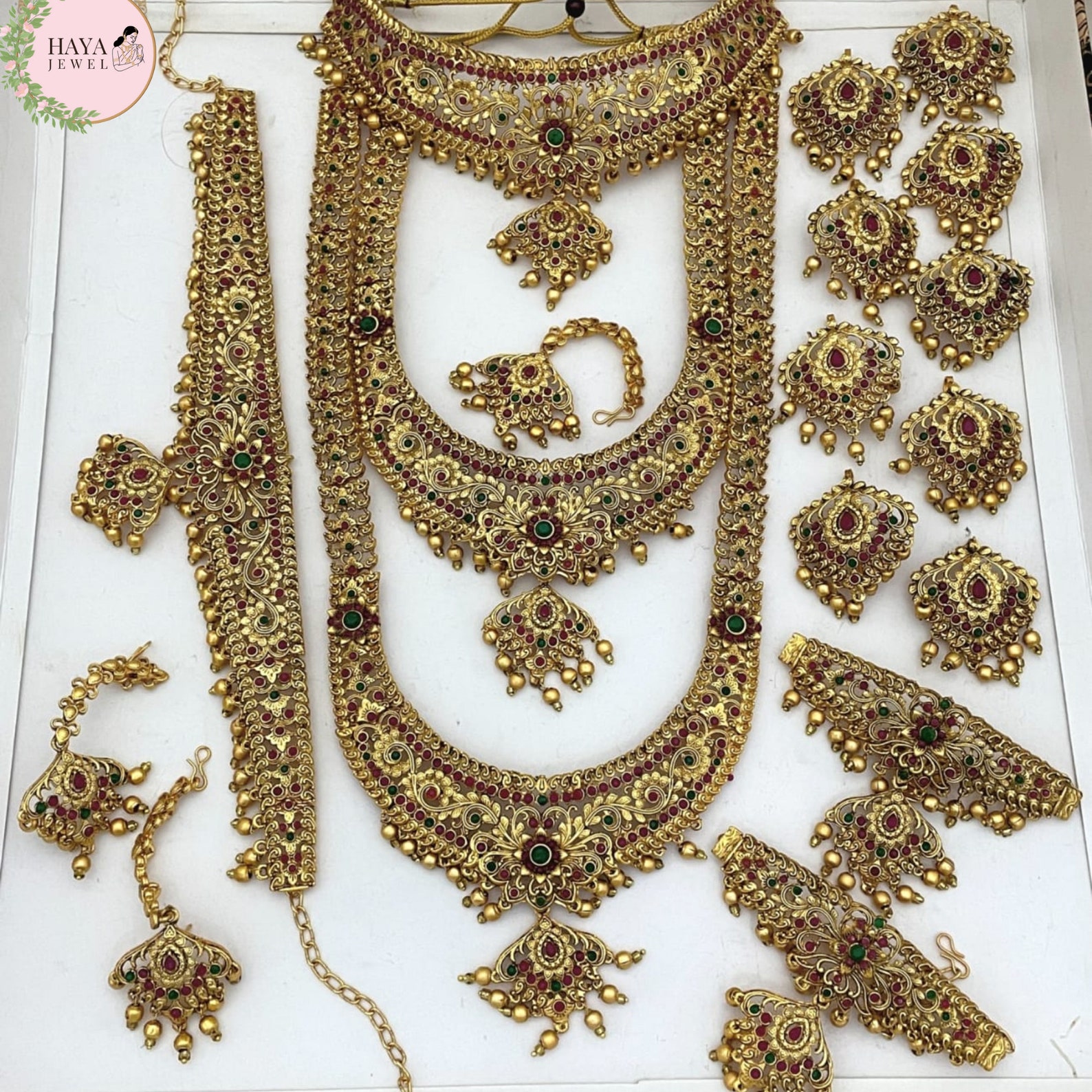 Premium Matt Finish Gold Plated South Indian Bridal Necklace Set With ...