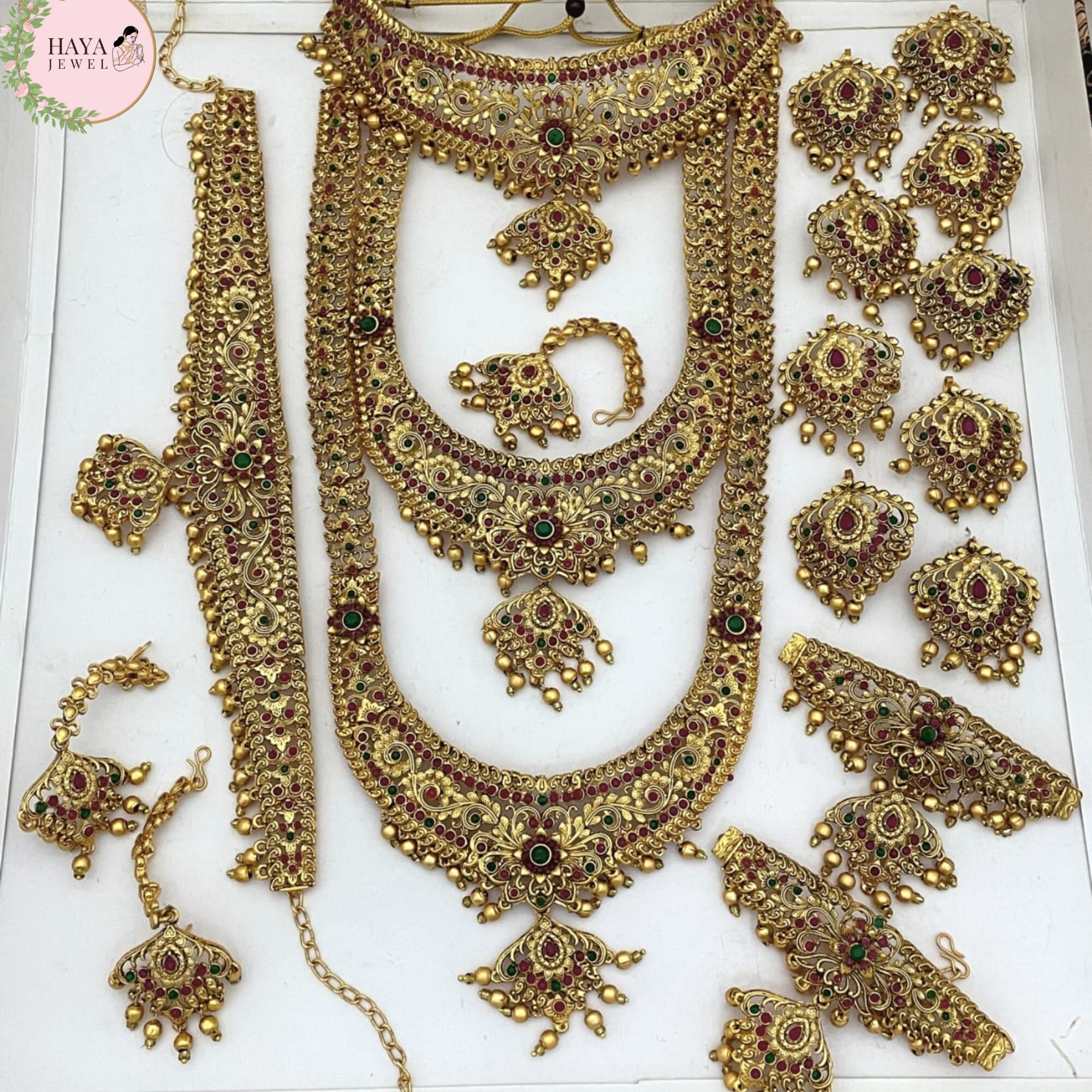 Premium Matt Finish Gold Plated South Indian Bridal Necklace Set With ...