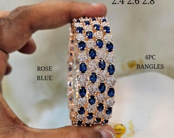 Rose Gold Bangle Bracelet American Diamond Bangle Cubic Zirconia Silver Bangle CZ Stone Bridal Wedding Bangle Kada Indian AD Bangle Set of 4
