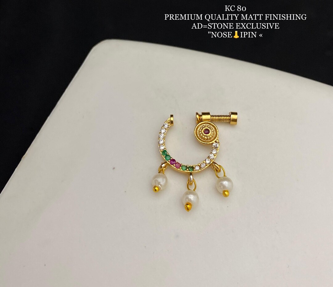 AD Nose Ring, Left Side, Gold Plated Nose Pin, No Nose Piercing ...