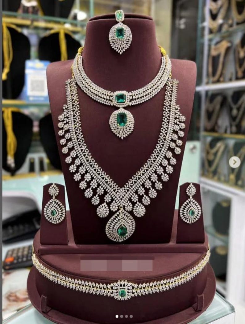 AD Necklace and Long Haar Combo Set, CZ Stone Crystal Bead Necklace ...