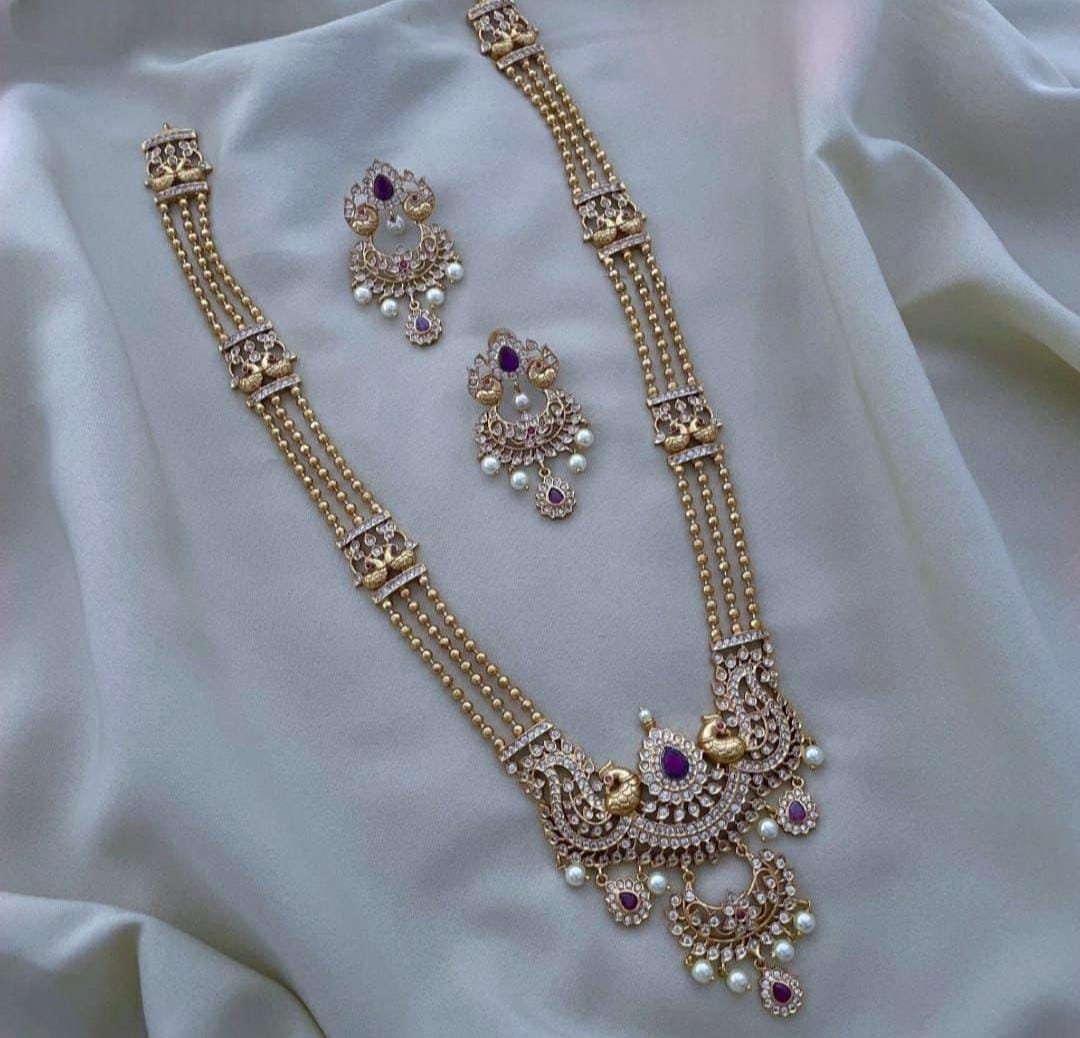 Antique Long Haram Golden Necklace With Earrings South Indian Bridal ...
