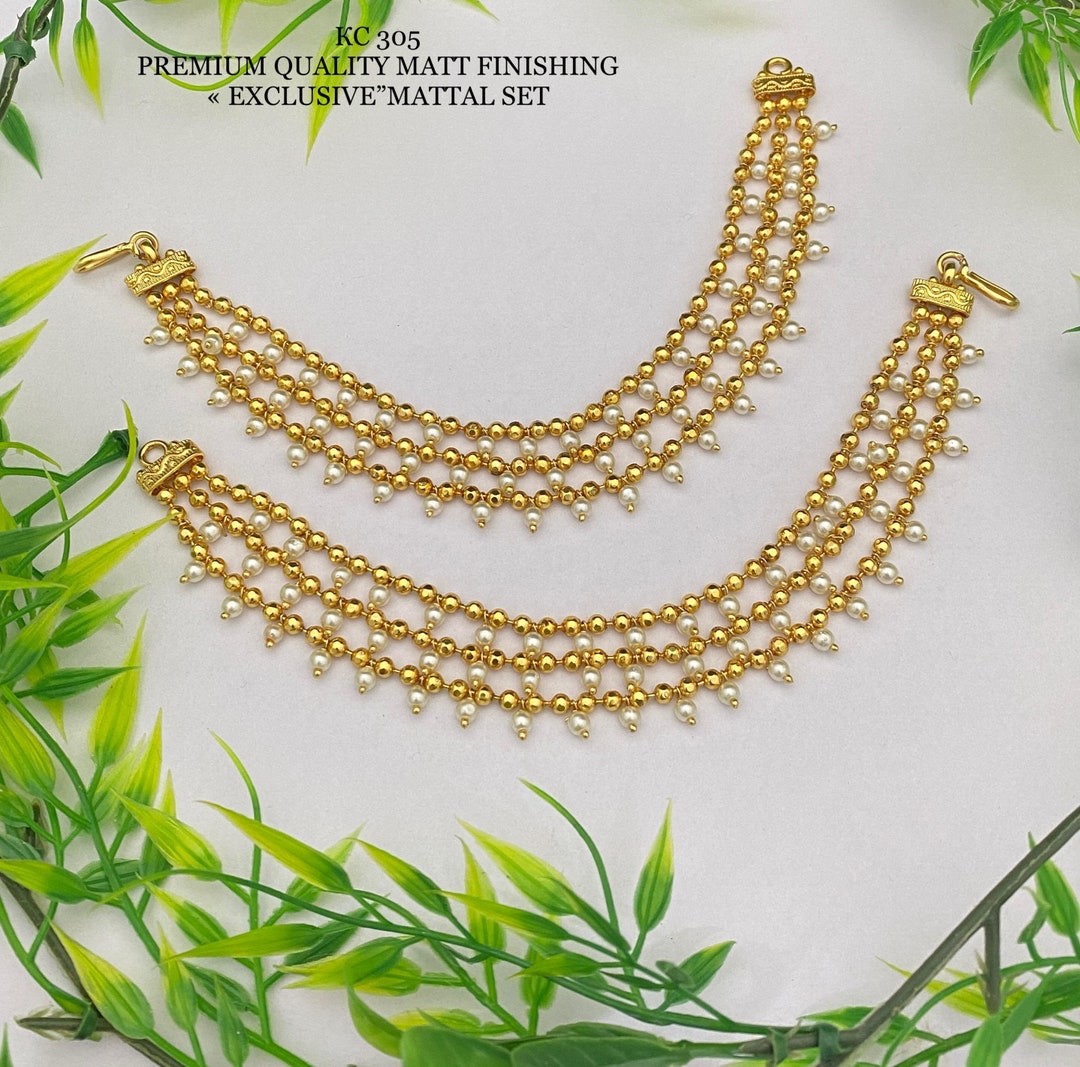 Gold Plated Three Layer Pearl Ear Chain Sahara Traditional Bridal Kaan ...
