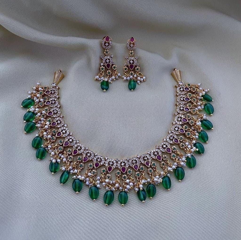 Gold Plated Necklace Beautiful Diamond Necklace Ruby CZ Jewelry Set ...