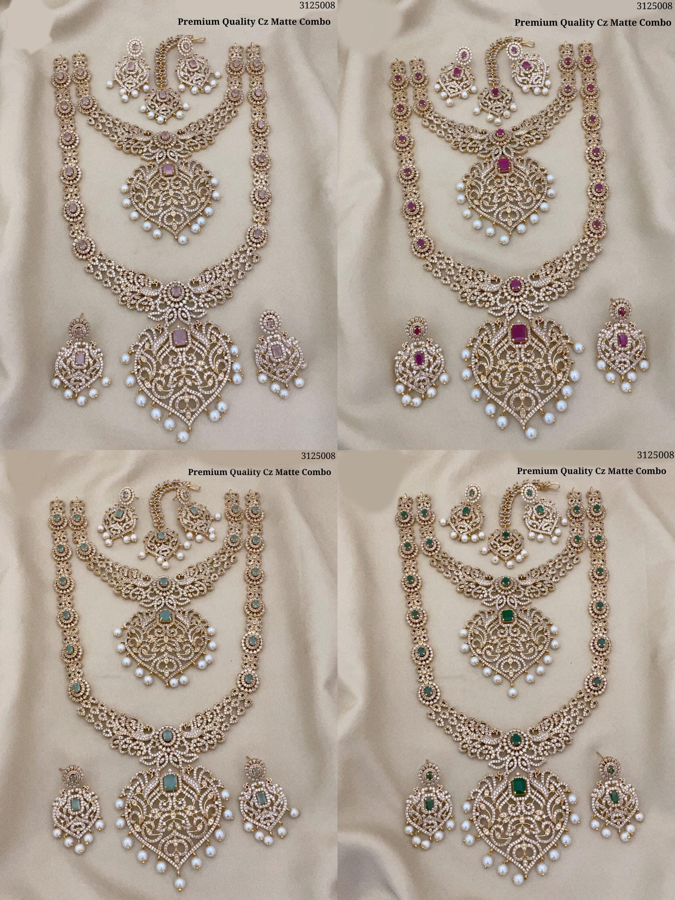 Premium Matt Finish Gold Plated South Indian Bridal Necklace Set With ...