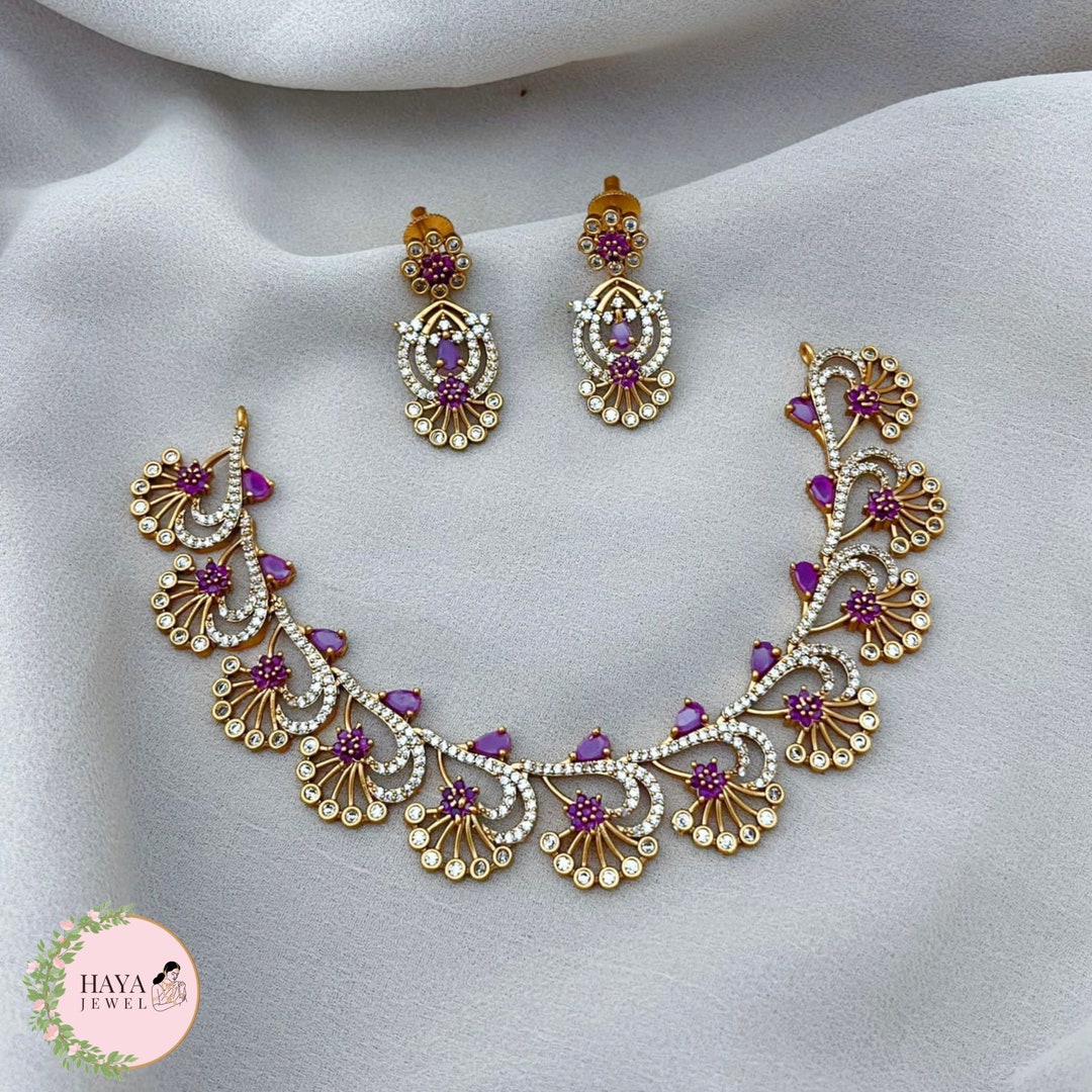 Short Necklace Set, Designer Antique Gold Plated Choker Earrings Set ...