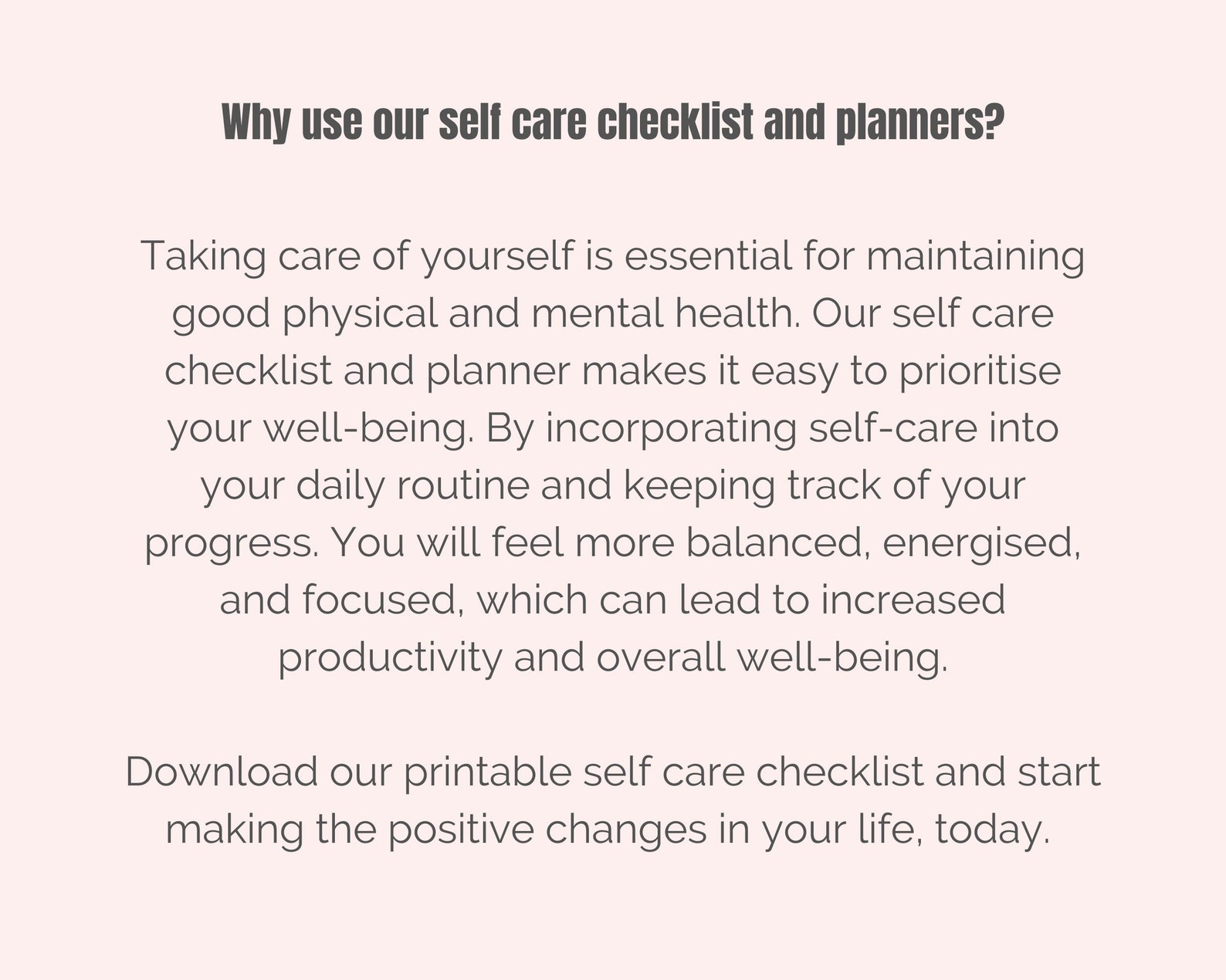 Self Care Checklist Planner for Mental Health and Wellness. Printable ...