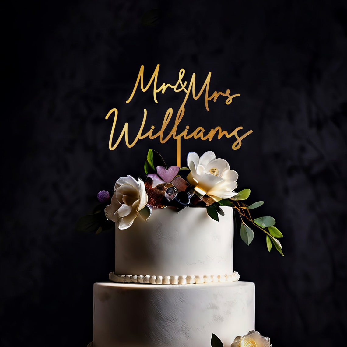 Custom Wedding Cake Topper, Gold Mirror Cake Topper, Mr and Mrs Cake ...