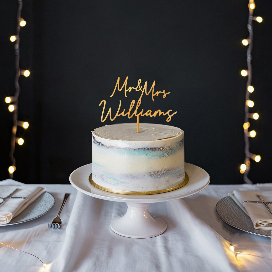 Custom Wedding Cake Topper, Gold Mirror Cake Topper, Mr and Mrs Cake ...