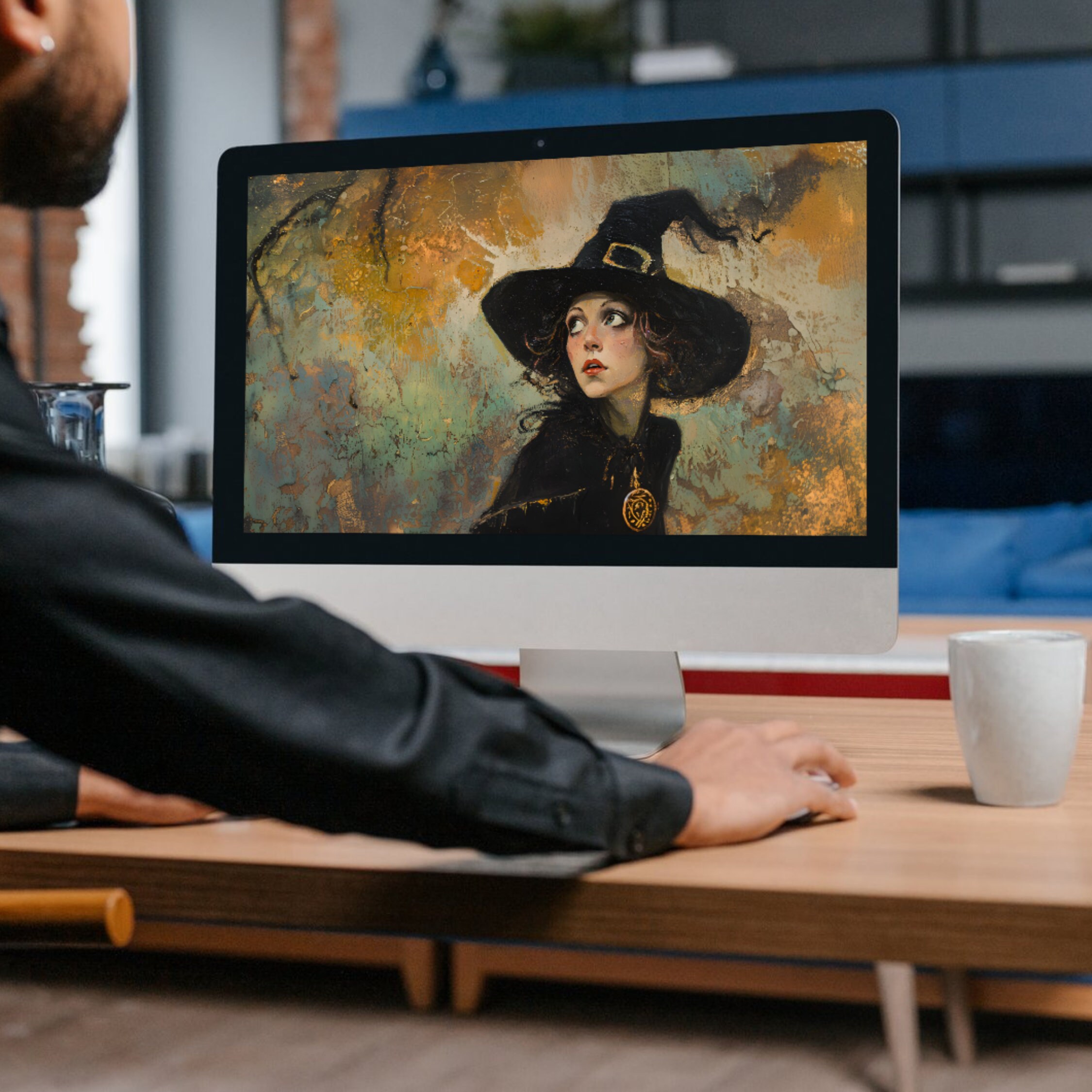 The Witch Painting Wall Art. Halloween Decor Witch Wall Art Digital ...