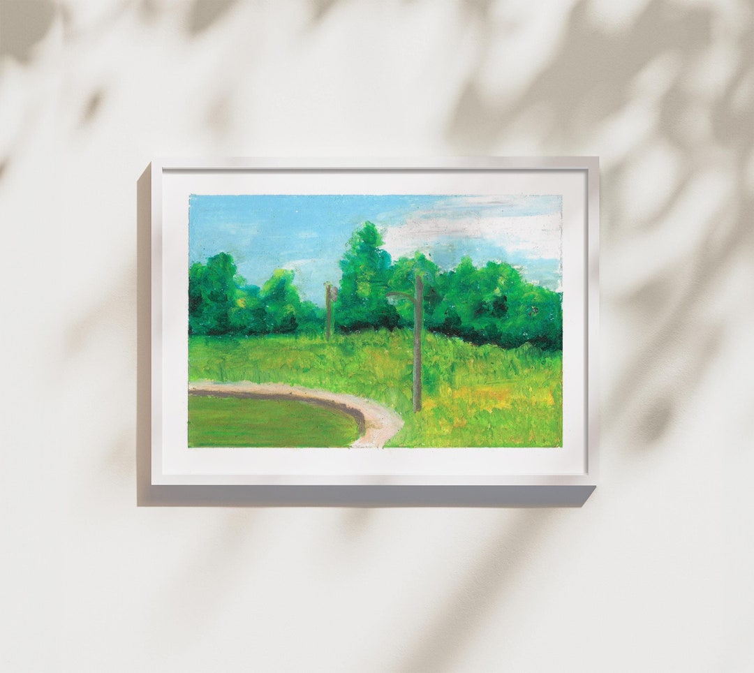 Park in Spring Oil Pastel Art Print, Framed to 8x10, High-quality Print ...