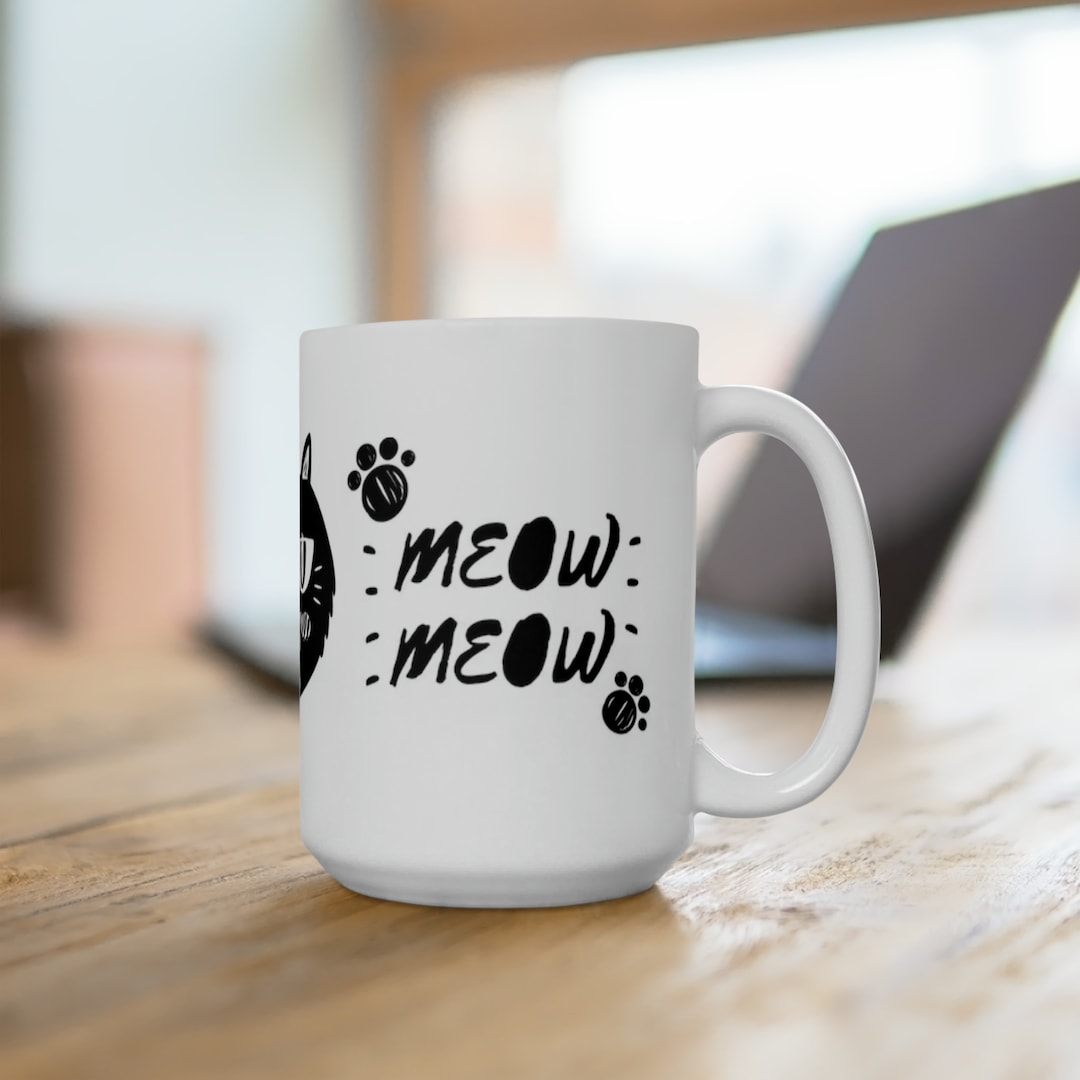 Meow Cat Face Ceramic Mug 15oz - Etsy