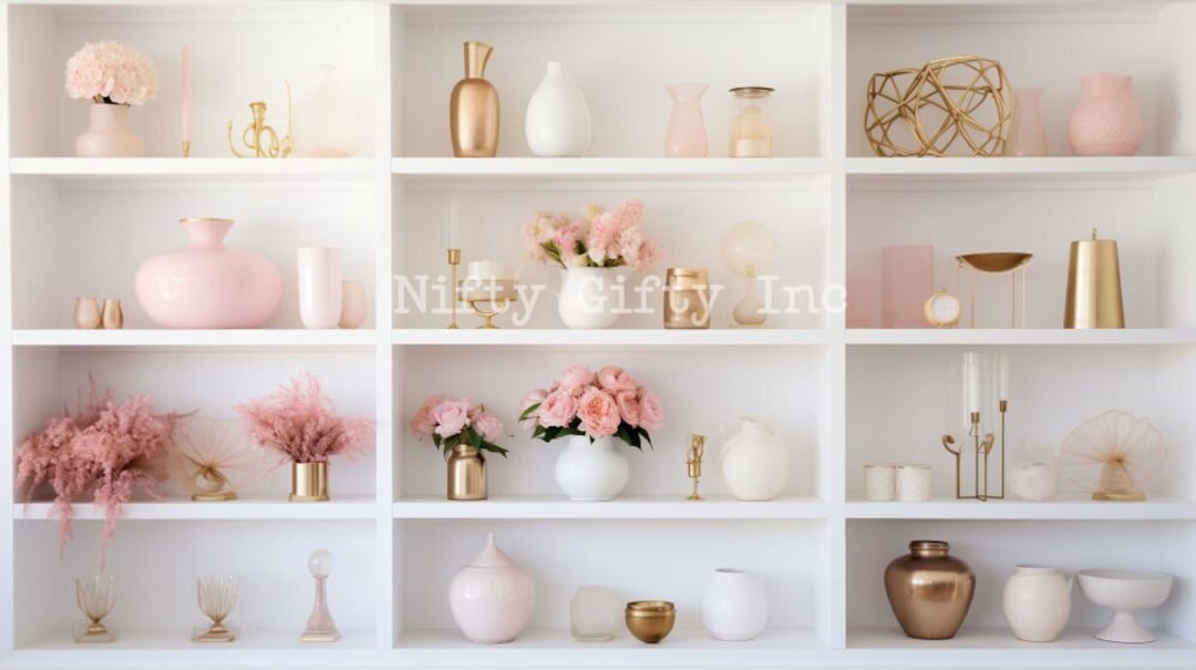 Boho Chic Pink Shelving Zoom Background X5 | Feminine Background for ...