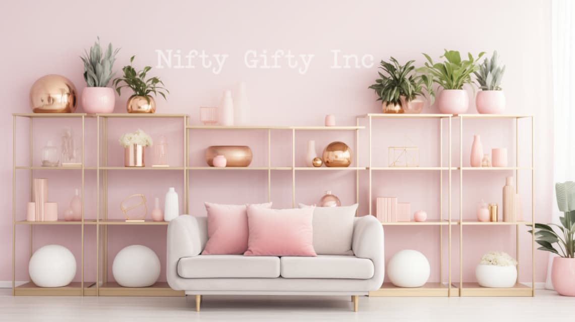 Boho Chic Pink Shelving Zoom Background X5 | Feminine Background for ...