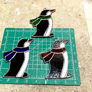 Penguin With Green Scarf Stained Glass, Glass Art, Suncatcher, Unique ...