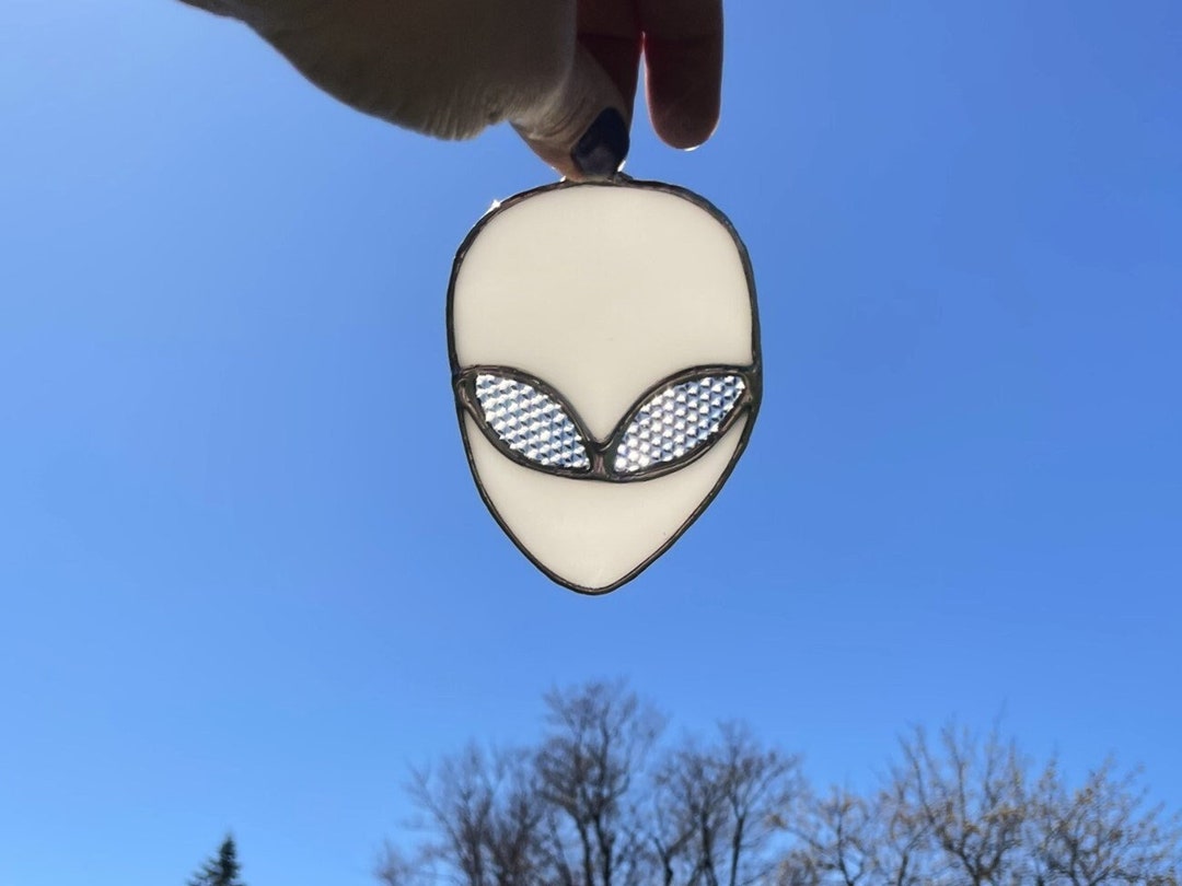 White Alien Stained Glass, Glass Art, Suncatcher, Unique Home Décor ...