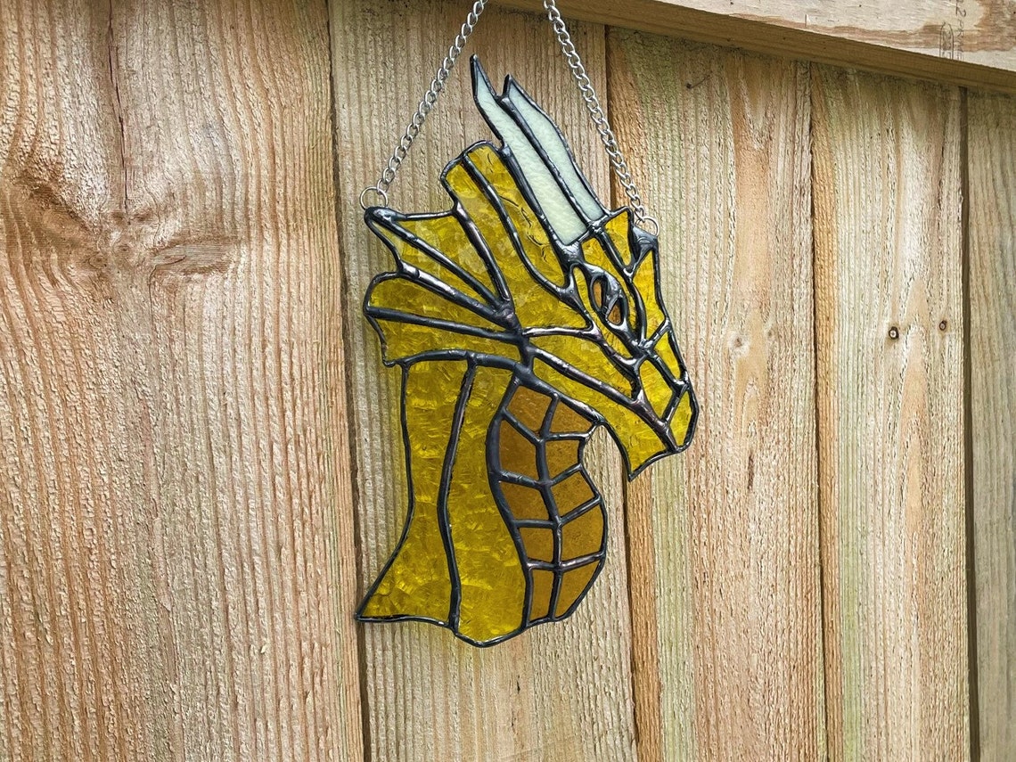 Golden Dragon Head Stained Glass Suncatcher Window Hangings - Etsy