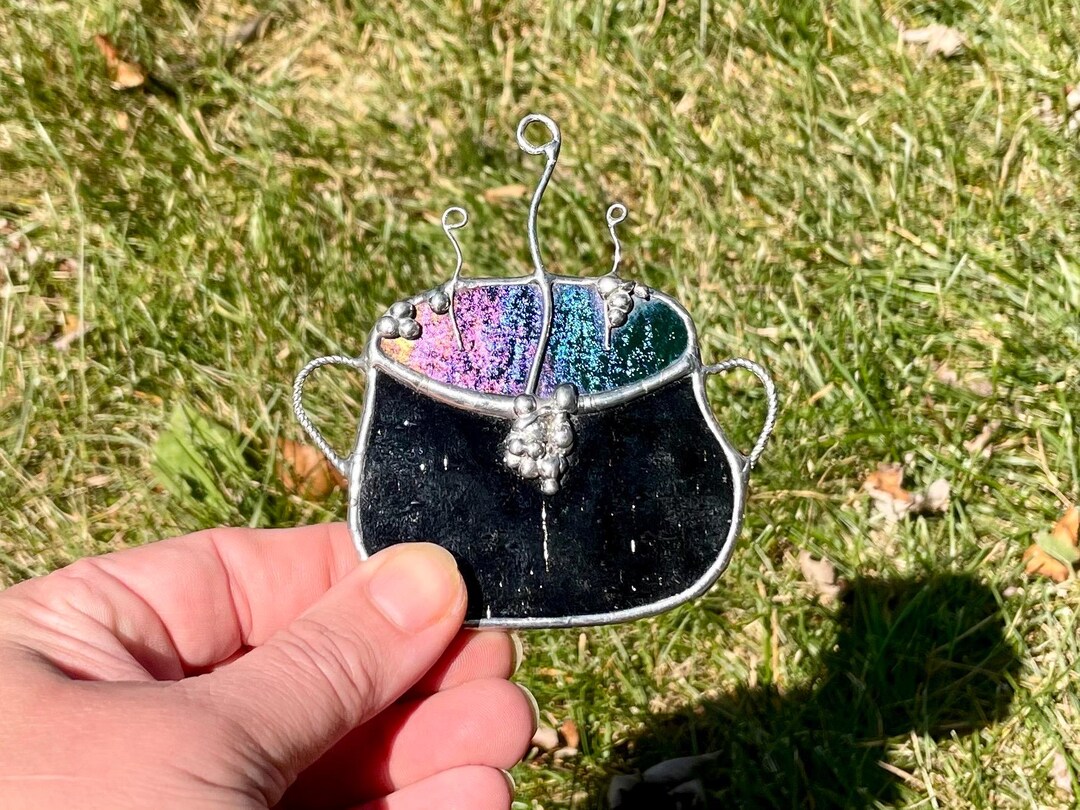 Iridescent Stained Glass Witch Cauldron Suncatcher 1, Window Hangings ...
