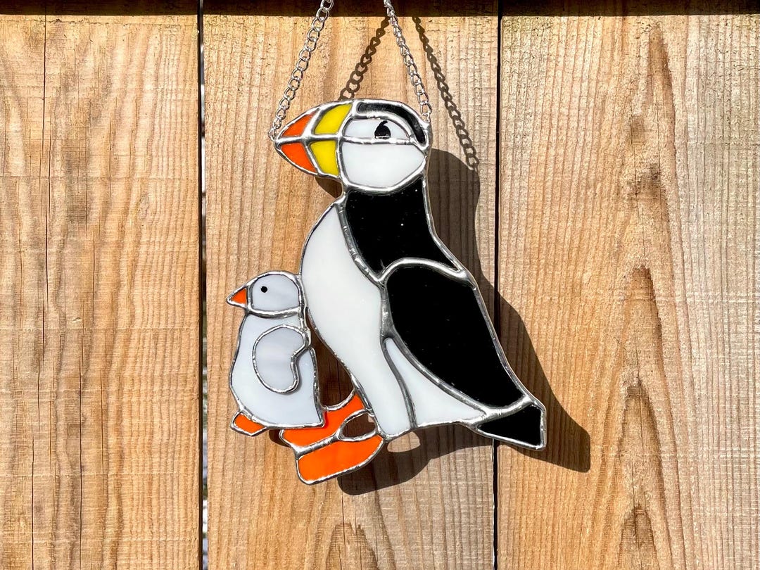 Puffin With Chick Stained Glass, Glass Art, Suncatcher, Unique Home ...