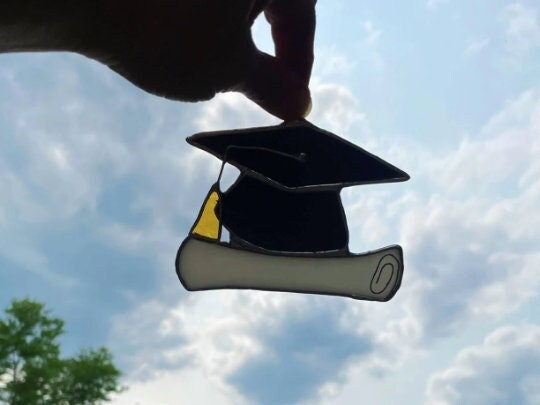 Graduation Cap Stained Glass Glass Art Suncatcher Unique - Etsy