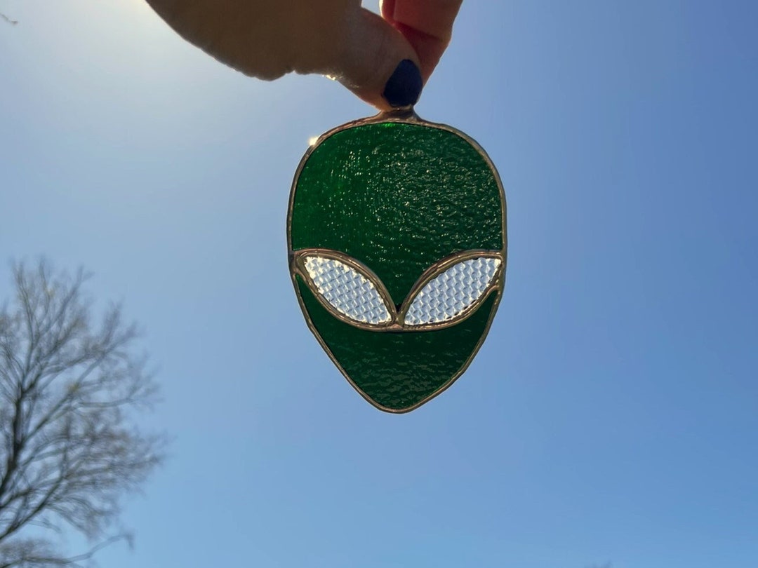 Green Alien Stained Glass, Glass Art, Suncatcher, Unique Home Décor ...