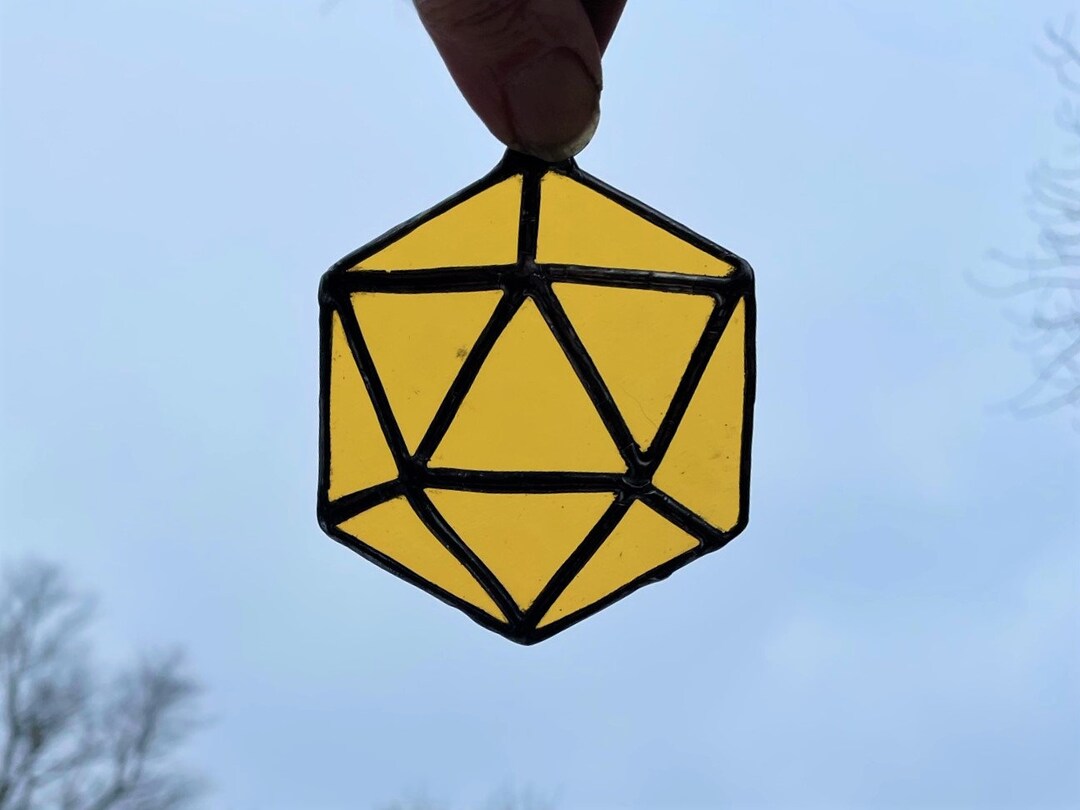Golden D20, 20 Sided Dice Stained Glass, Suncatcher, Window Hangings ...