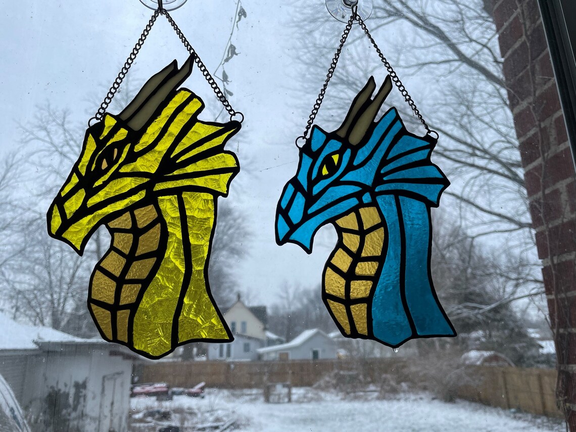 Golden Dragon Head Stained Glass Suncatcher Window Hangings - Etsy