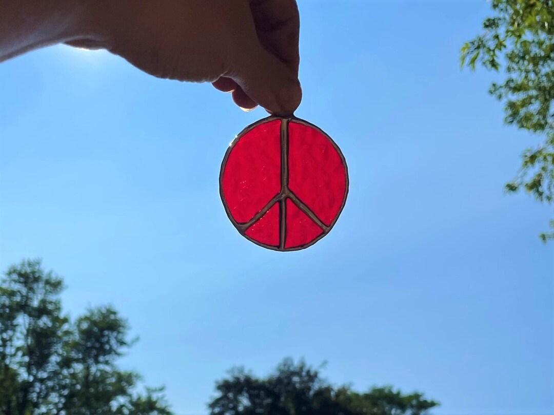 Red Peace Symbol Stained Glass, Suncatcher, Window Hangings, Unique ...