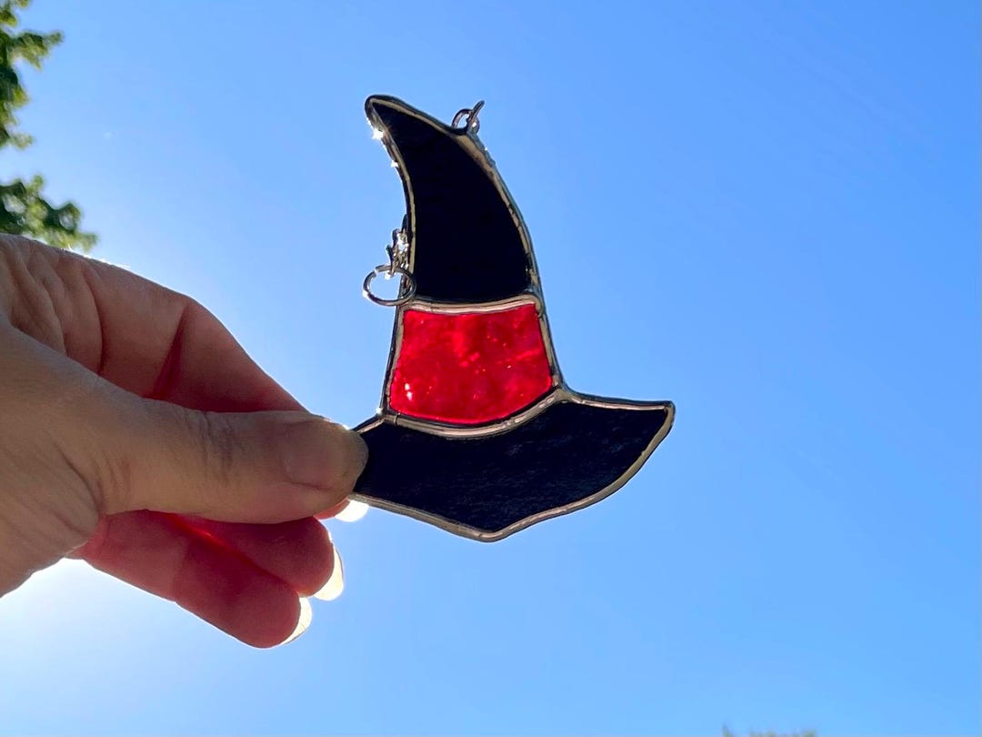 Red Witch Hat Stained Glass, Glass Art, Suncatcher, Unique Home Décor ...