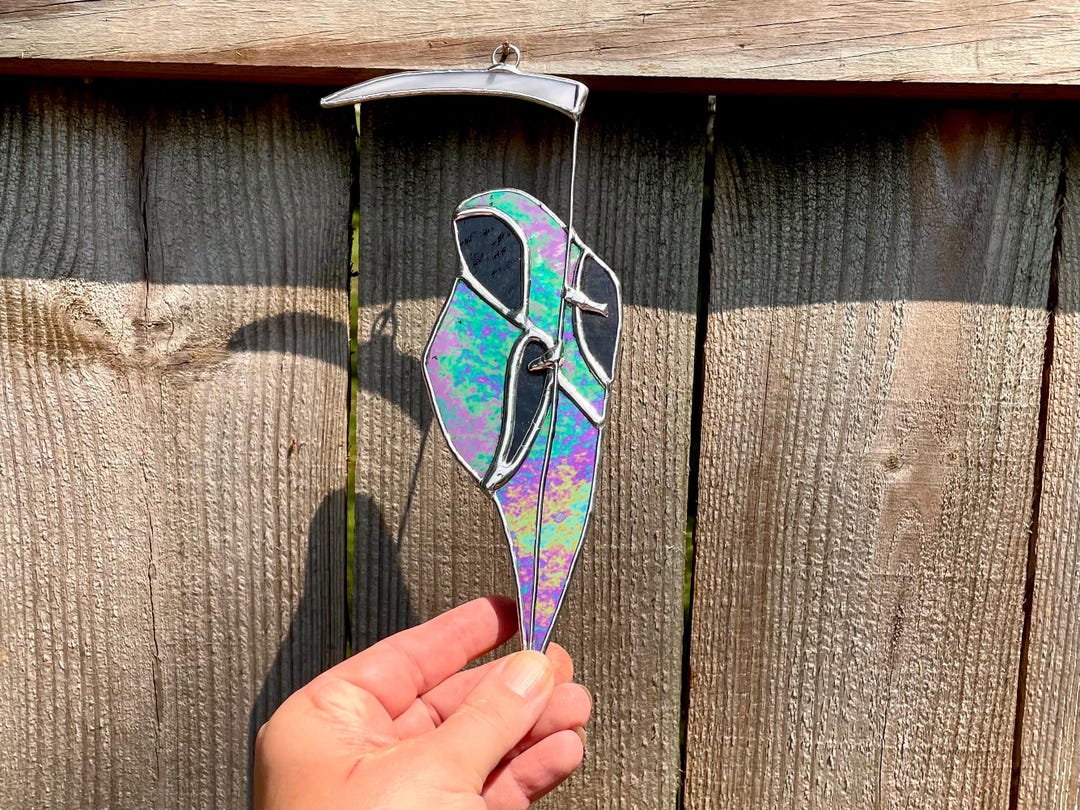 Iridescent Grim Reaper Stained Glass, Suncatcher, 3D, Unique Home Décor ...