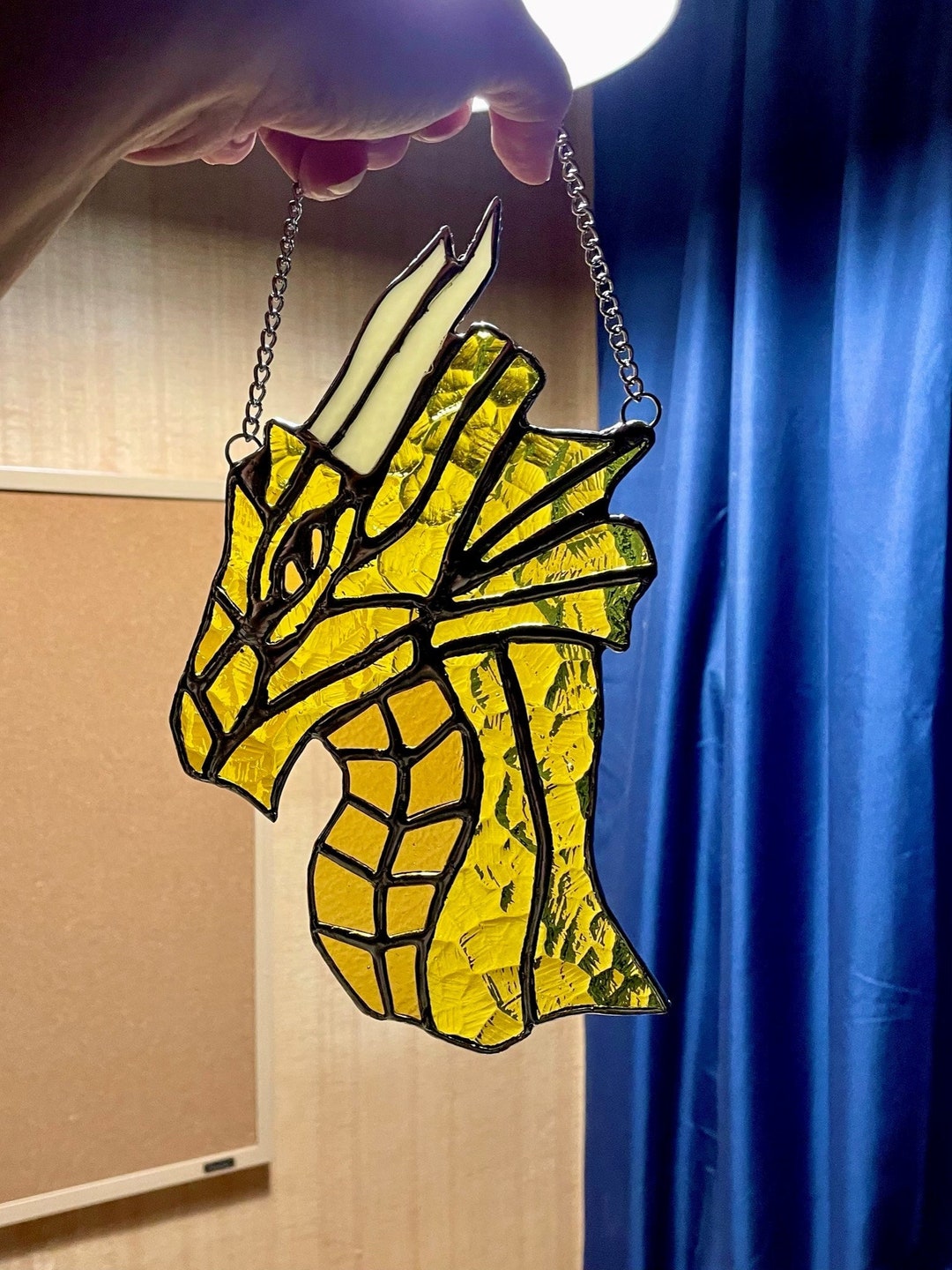Golden Dragon Head Stained Glass, Suncatcher, Window Hangings, Unique ...