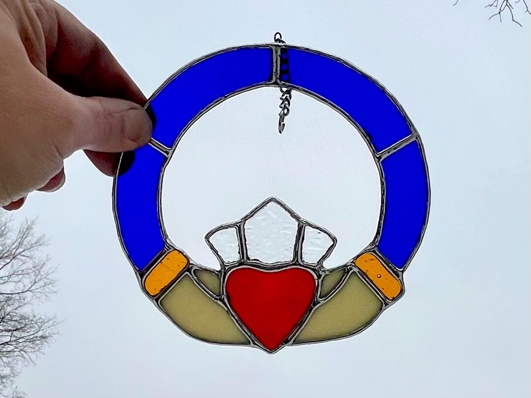 Blue Claddagh Ring Stained Glass, Glass Art, Suncatcher, Unique Home ...