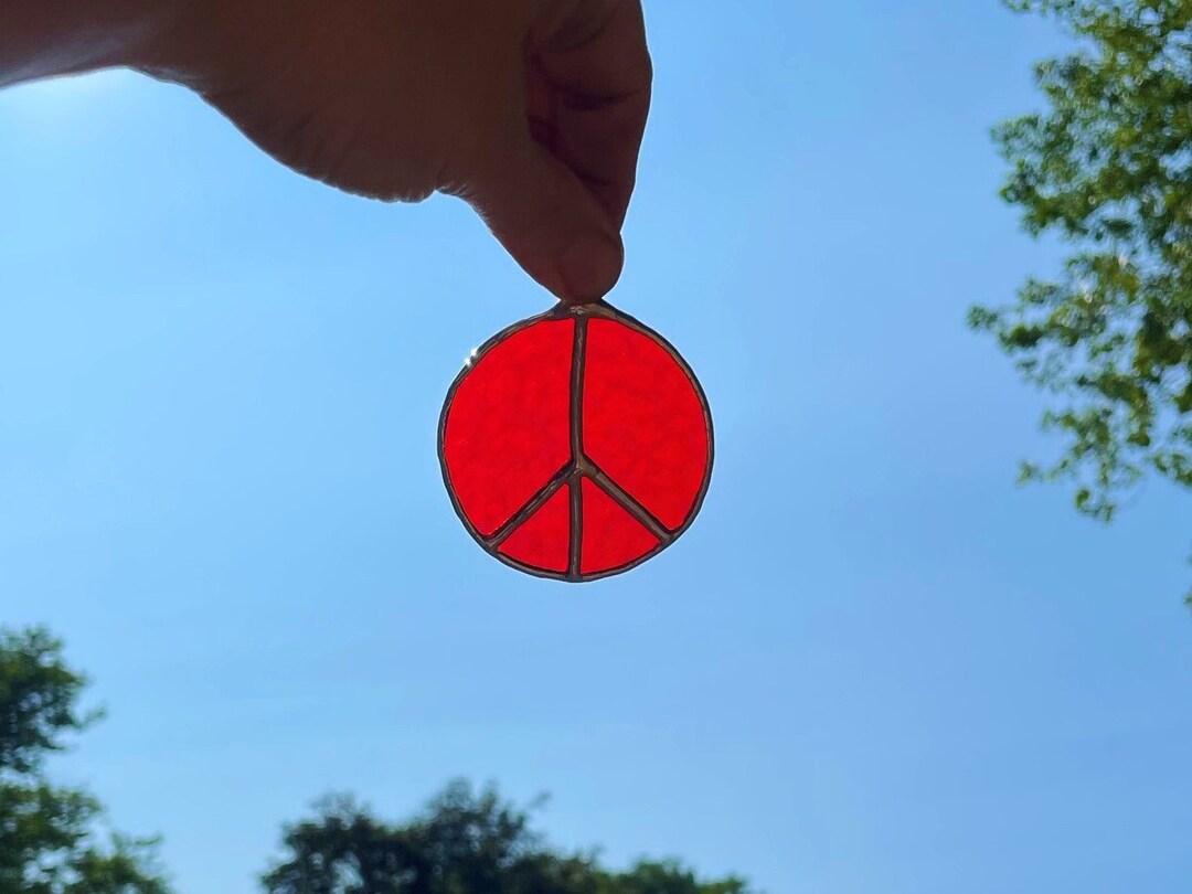 Orange Peace Symbol Stained Glass, Suncatcher, Window Hangings, Unique ...