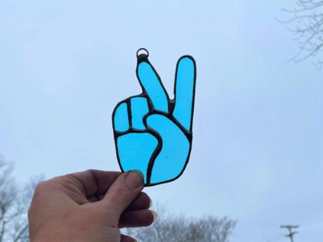 Teal Peace ASL Hand Stained Glass, Glass Art, Suncatcher, Unique Home ...