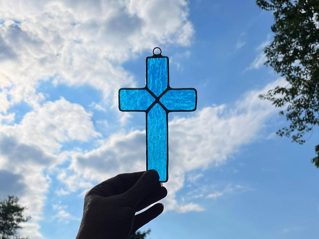 Simple Teal Cross Stained Glass, Suncatcher, Window Hangings, Unique ...