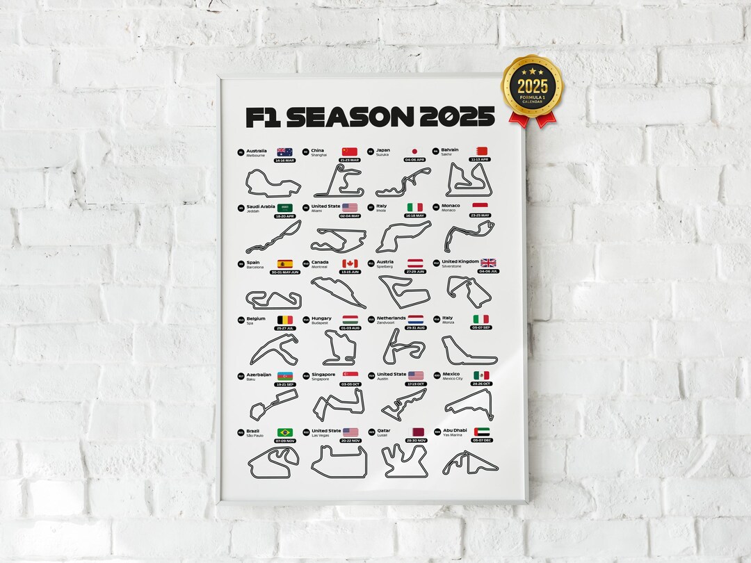 Pôster do calendário da Fórmula 1 2025 arte de parede para impressão ...