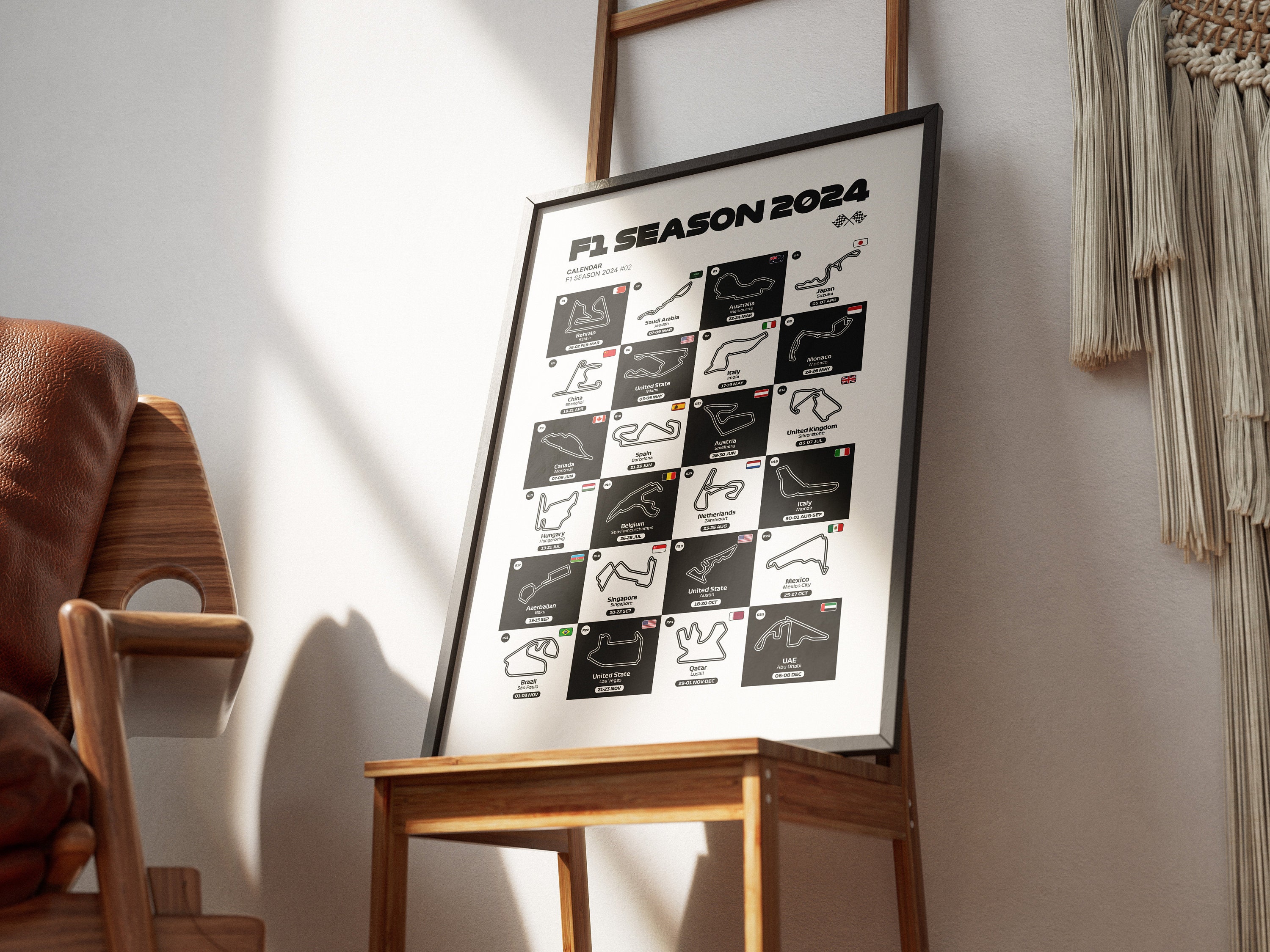 Formula 1 2024 Calendar Poster Printable Wall Art for F1 Fans and ...