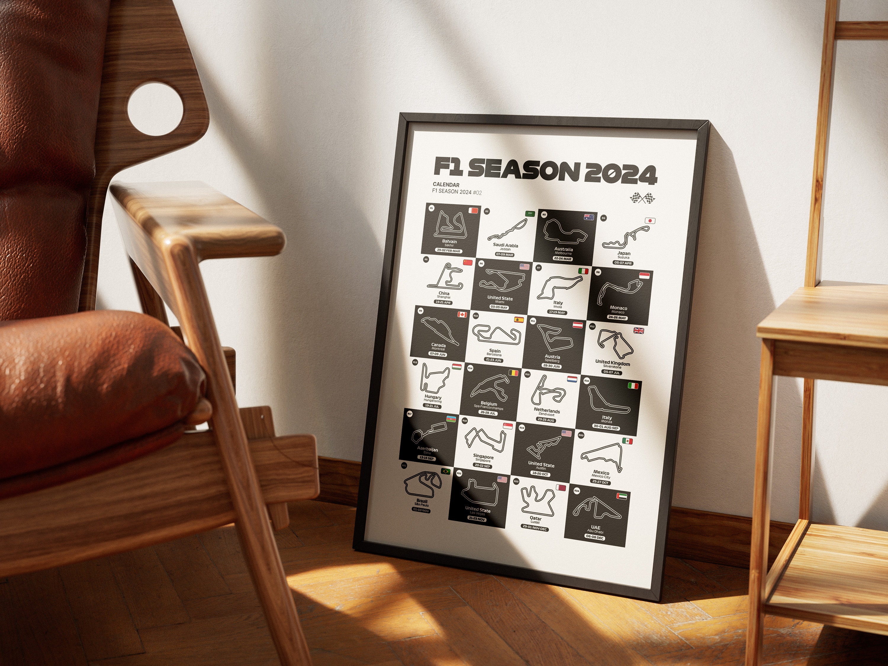 Formula 1 2024 Calendar Poster Printable Wall Art for F1 Fans and ...