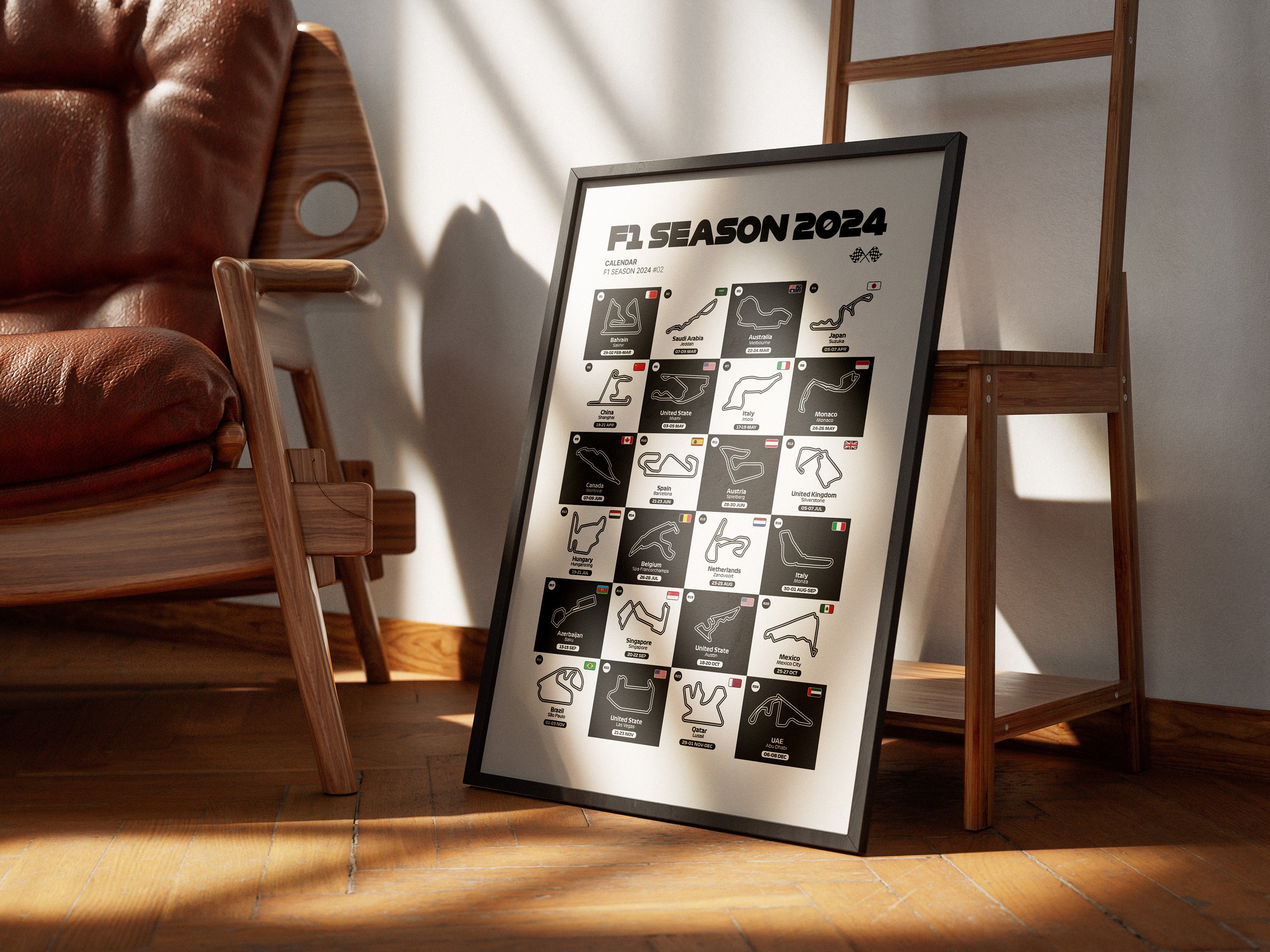 Formula 1 2024 Calendar Poster Printable Wall Art for F1 Fans and ...