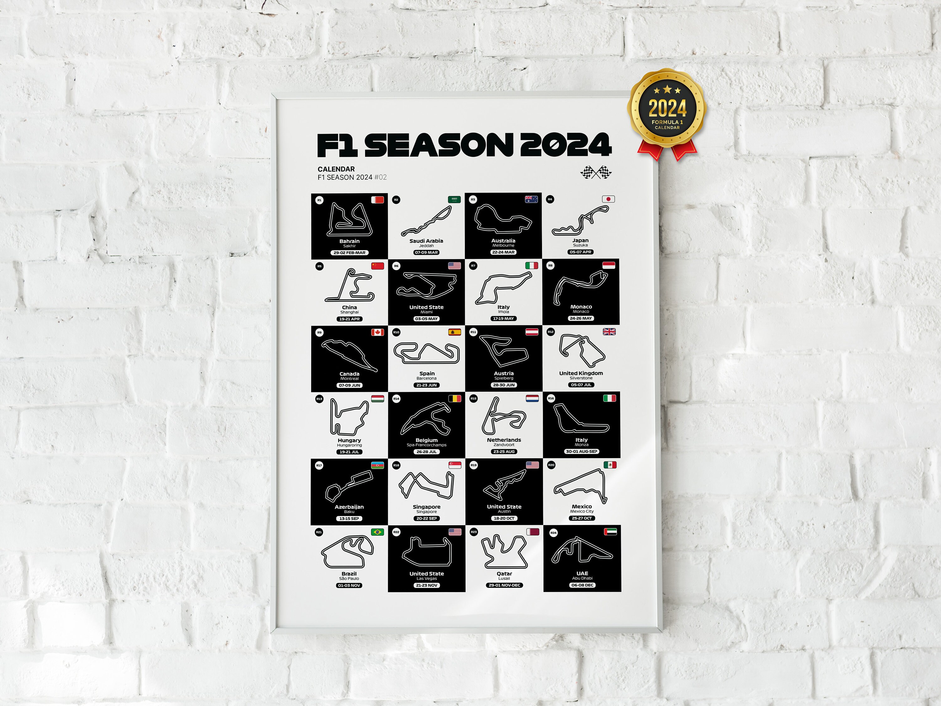 Formula 1 2024 Calendar Poster Printable Wall Art for F1 Fans and ...