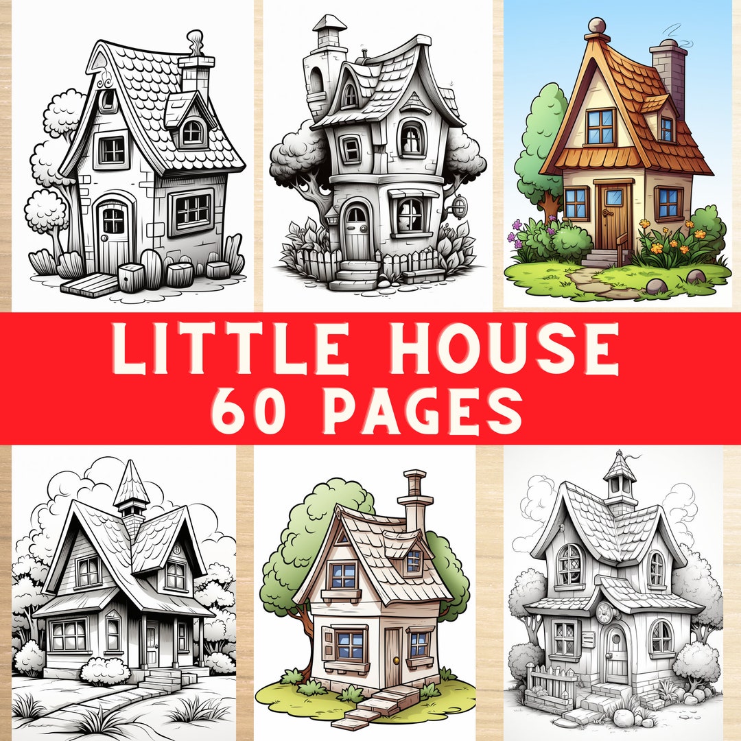 Little House Coloring Book, Design of House to Color Kids, Adults ...