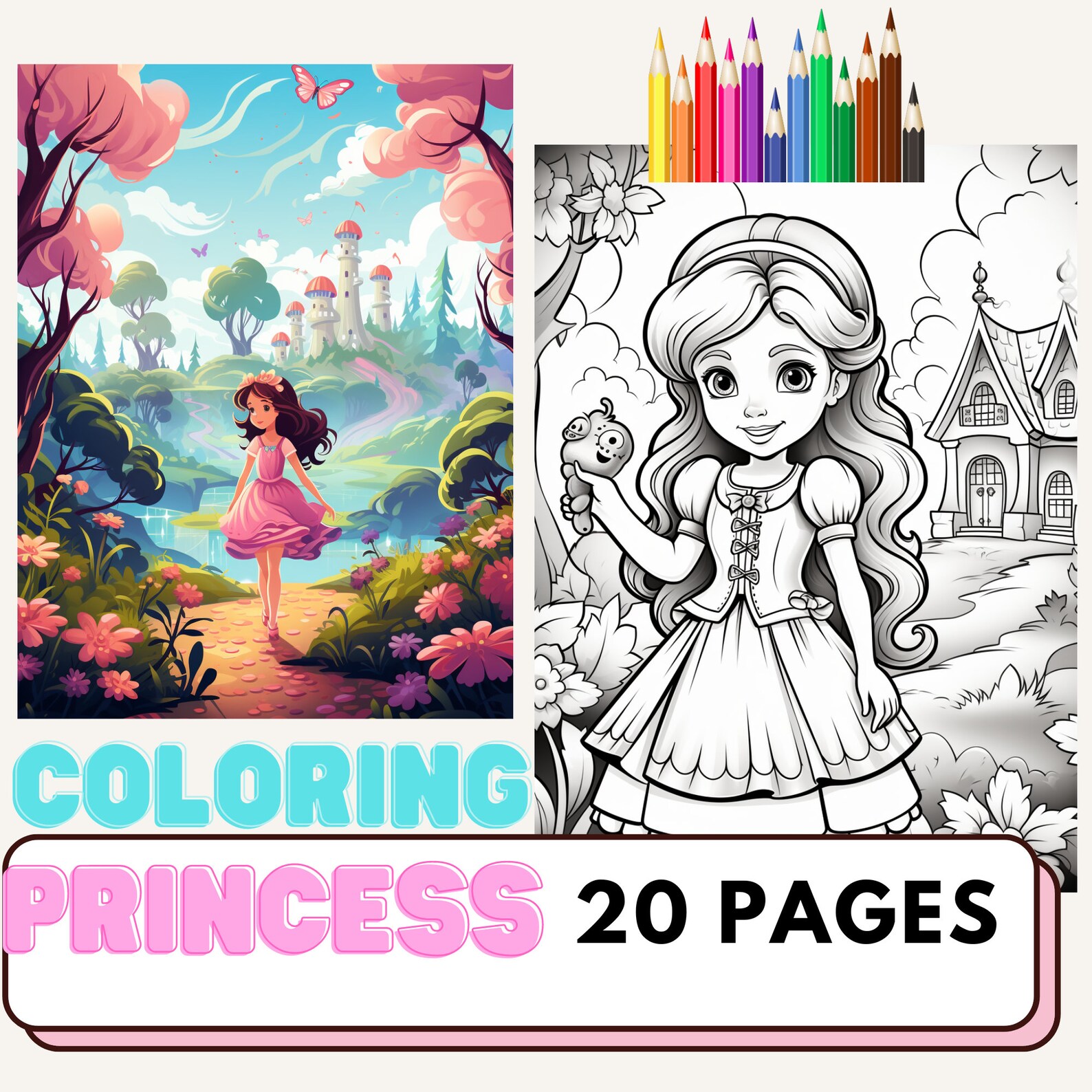 Princess Coloring Pages, Funny Activity, Fantastic Drawing, Printable ...