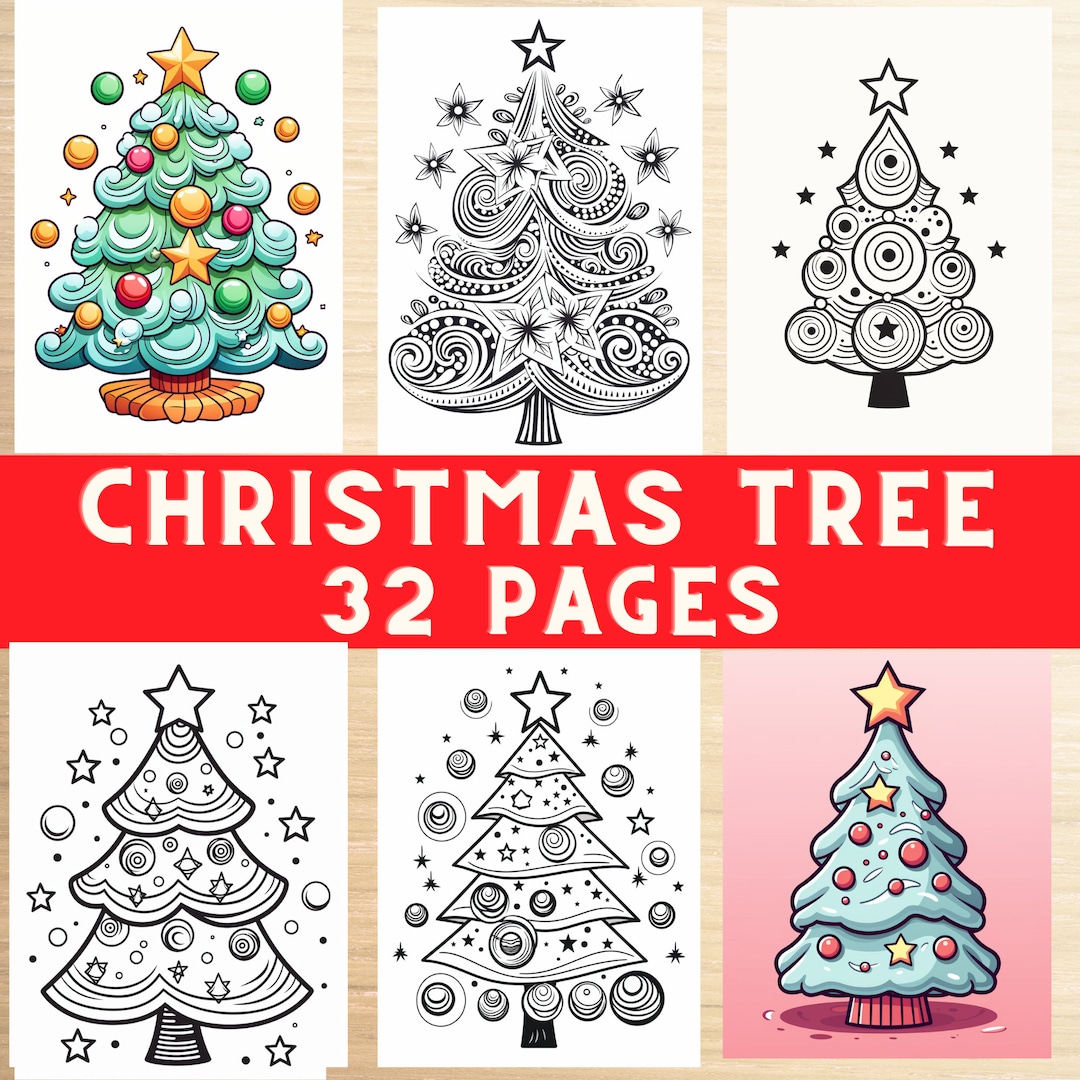 Christmas Tree Coloring Pages, Xmas Tree Coloring Book ,kids, Adults ...