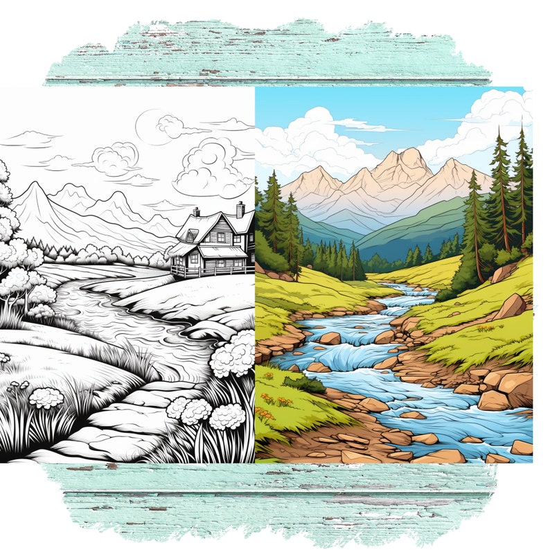 20 Landscapes Coloring Pages, Cute Illustrations Coloring Book, Adults ...