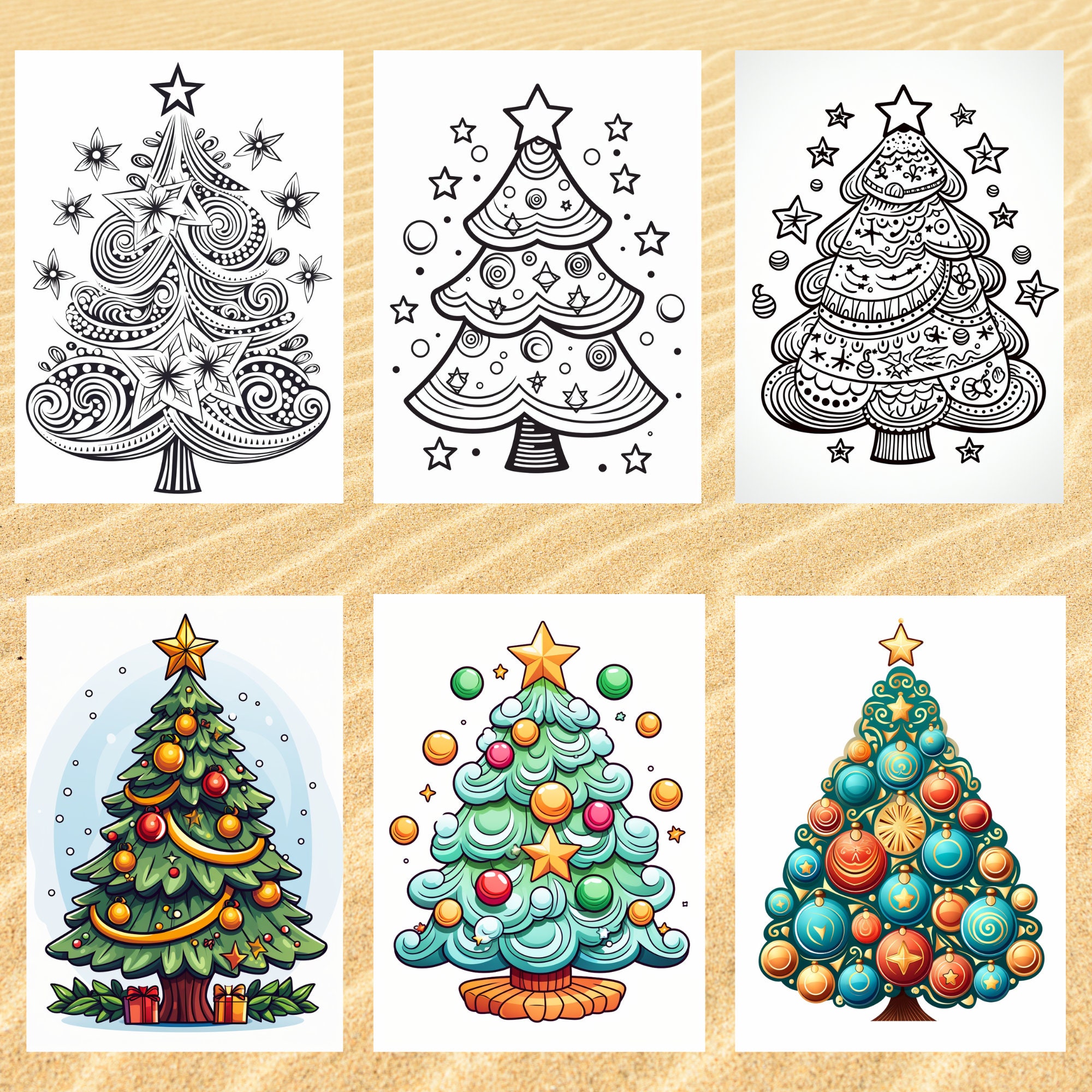 Christmas Tree Coloring Pages, Xmas Tree Coloring Book ,kids, Adults ...
