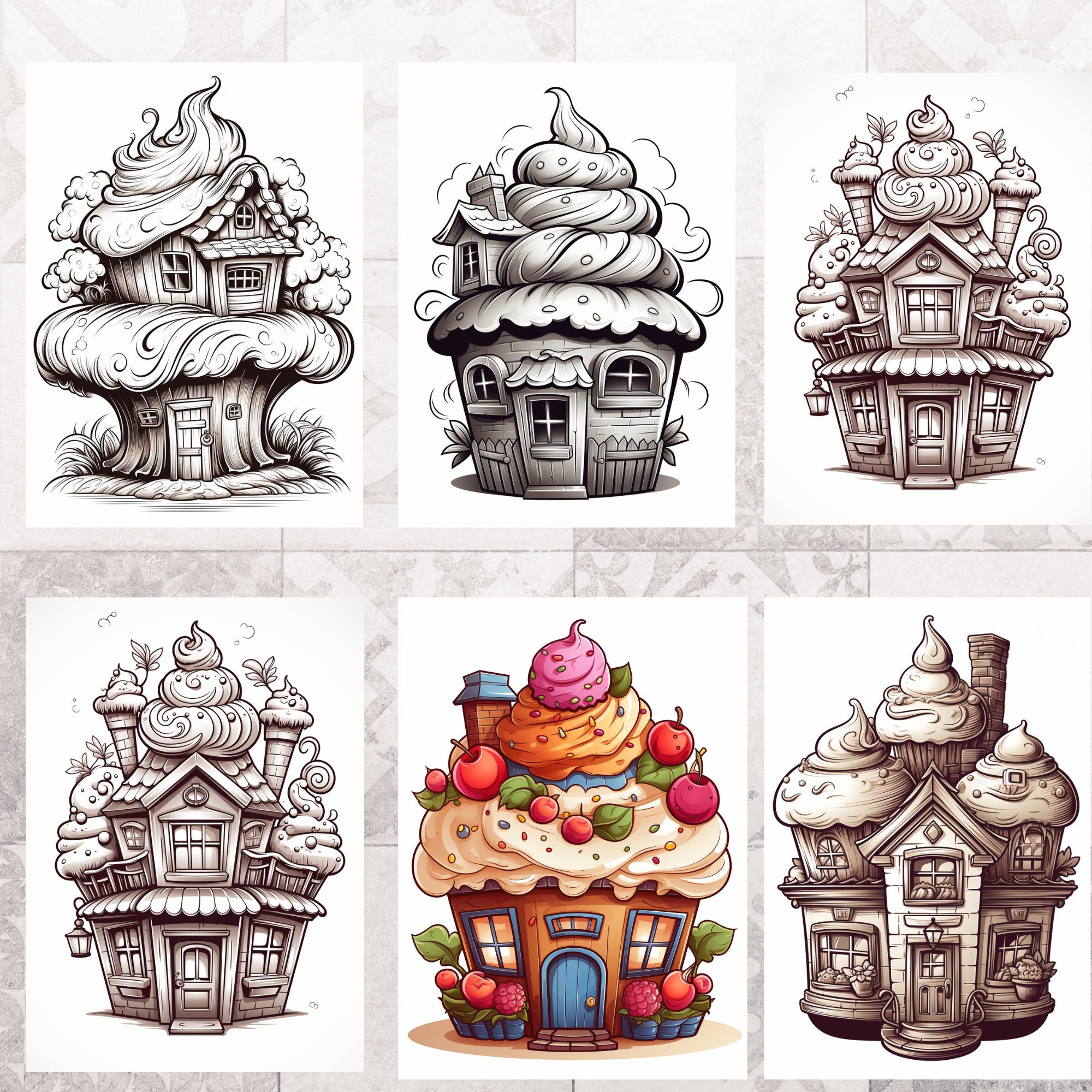 Cupcake Coloring Pages, Home Sweet Home Cupcakes Coloring Kit, DIY ...